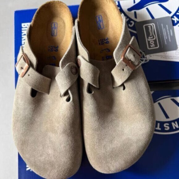 Birkenstock | Shoes | New In Box Birkenstock Boston Taupe Suede Soft ...